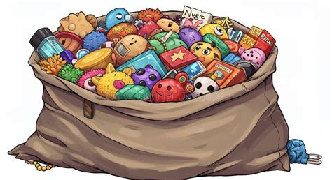 Overflowing Sack Of Eclectic Treasures And Playful Cartoon Characters Stock Image Image Of