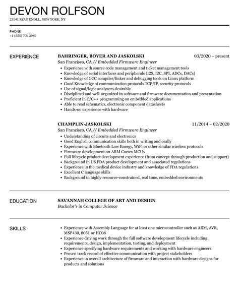 Embedded Firmware Engineer Resume Samples Velvet Jobs