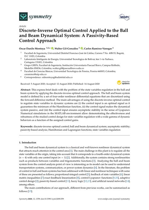 Pdf Discrete Inverse Optimal Control Applied To The Ball And Beam Dynamical System A