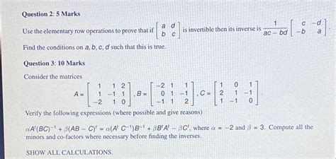 solved question 2 5 ﻿marksuse the elementary row operations