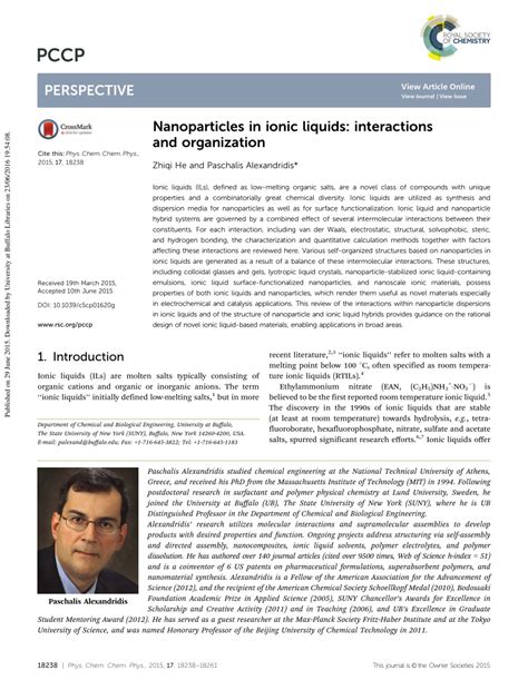 Pdf Nanoparticles In Ionic Liquids Interactions And Organization