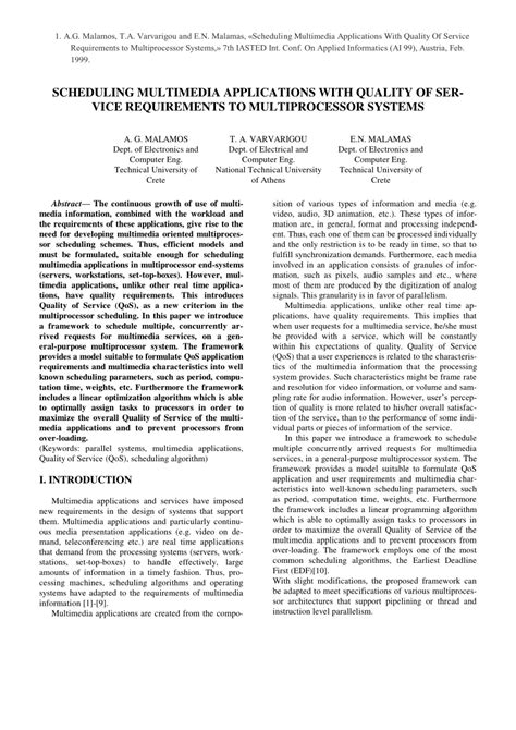 Pdf Scheduling Multimedia Applications With Quality Of Service Requirements To Multiprocessor