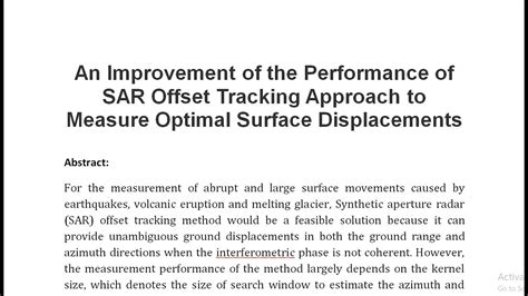 An Improvement Of The Performance Of Sar Offset Tracking Approach To Measure Optimal Surface