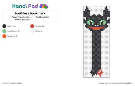 Toothless Bookmark Fuse Bead Pattern Kandi Pad Kandi Patterns Fuse Bead Patterns Pony Bead