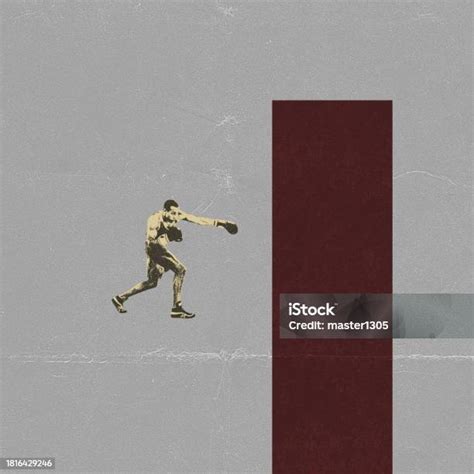 근육질 강한 젊은이 전문 권투 선수 훈련 추상적 인 배경에 대한 싸움 현대 미술 콜라주 사진 복사 질감 노이즈 효과 권투 선수에 대한 스톡 사진 및 기타 이미지 Istock