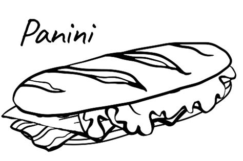 Panini 또는 샌드위치 스케치 낙서 베이컨 양상추 치즈와 벡터 개요 그림 포스터 전단지 카드 메뉴 배너 색칠 공부 책에 대한 손 그리기 레스토랑 비즈니스 개념 샌드위치