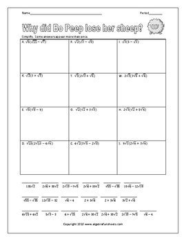Multiplying Radicals Practice Worksheets By Algebra Funsheets TPT
