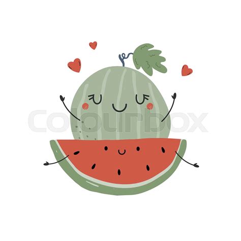 Vector Illustration With Funny Cheerful Characters Watermelons Fruit
