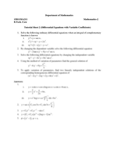 solution differential equations with variable coefficients practice