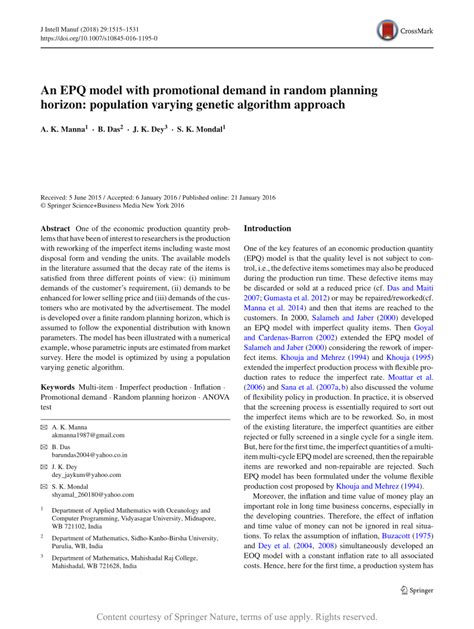 An Epq Model With Promotional Demand In Random Planning Horizon Population Varying Genetic