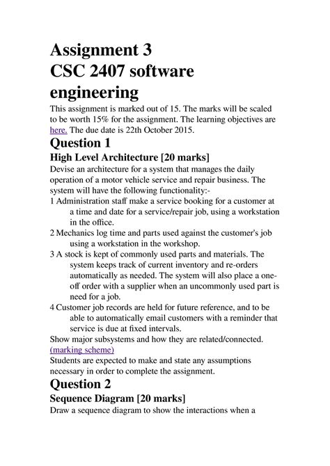 Csc2407 Introduction To Software Engineering Assignment 3 2015 Assignment 3 Csc 2407 Software
