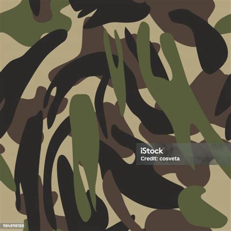 위장 패턴 배경 원활한 벡터 일러스트 레이 션 고전적인 군사 의류 스타일입니다 카 모 반복 텍스처 셔츠 인쇄입니다 녹색 갈색