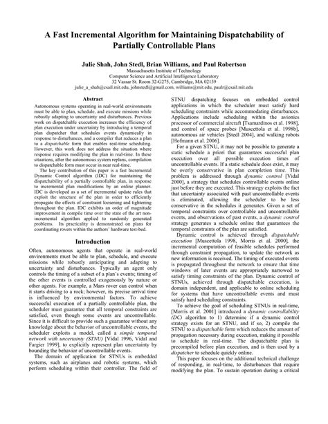Pdf A Fast Incremental Algorithm For Maintaining Dispatchability Of