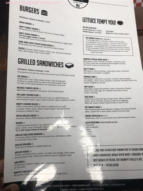 Menu At Grumpys Restaurant Toledo