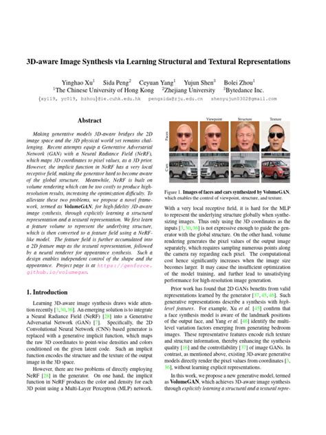 3d Aware Synthesis Via Learning Textural And Structural Representations Pdf Rendering