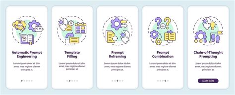 Prompt Engineering Techniques Onboarding Mobile App Screen Walkthrough 5 Steps Editable Graphic