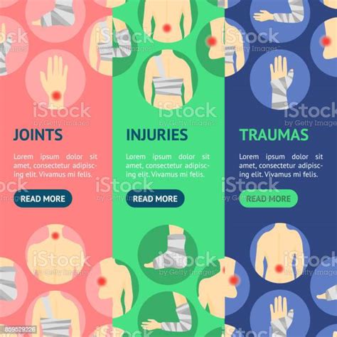 인간의 부상 붕대 및 센터 통증 배너 Vecrtical 집합을 설정합니다 벡터 1에 대한 스톡 벡터 아트 및 기타 이미지 1 Sport Set 개념 Istock
