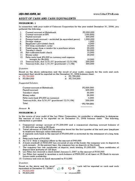 Audit Cash Equivalents Pdf Cheque Transaction Account