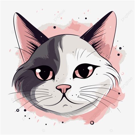 고양이 수염 핑크와 블랙 색상 만화에서 고양이 얼굴의 스티커 클립 아트 벡터 일러스트 레이 션 상표 클립 아트 Png