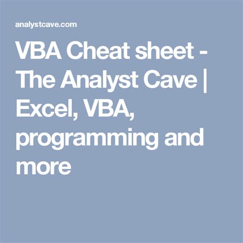 Excel Vba Cheat Sheet Ultimate Vba Reference And Code Snippets