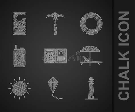 Set Passport Kite Lighthouse Sunbed And Umbrella Soda Can Lifebuoy And Please Do Not