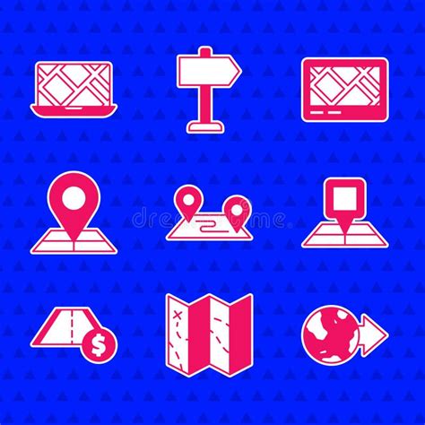 Set Route Location Folded Map Location The Globe With Marker Toll Road Traffic Gps Device
