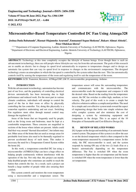 Pdf Microcontroller Based Temperature Controlled Dc Fan Using Atmega328