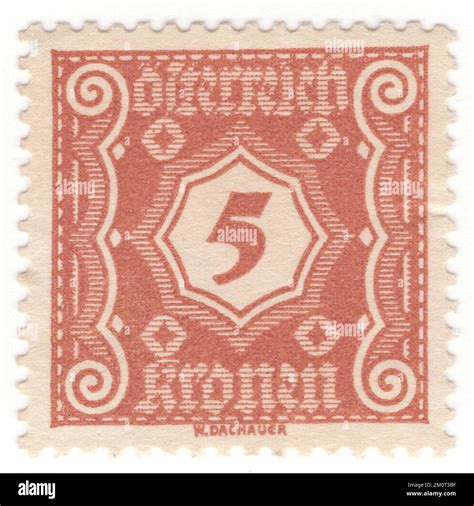 Austria — 1922 An 5 Krone Reddish Buff Postage Due Stamp Numeral And Geometric Ornament Issue