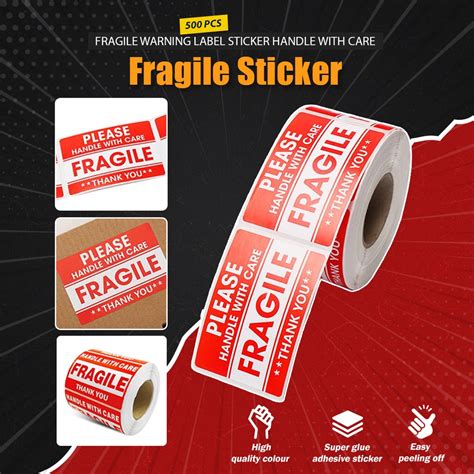 500pcs Warning Sticker Fragile Label Sticker Adhesive Outer Box Handle