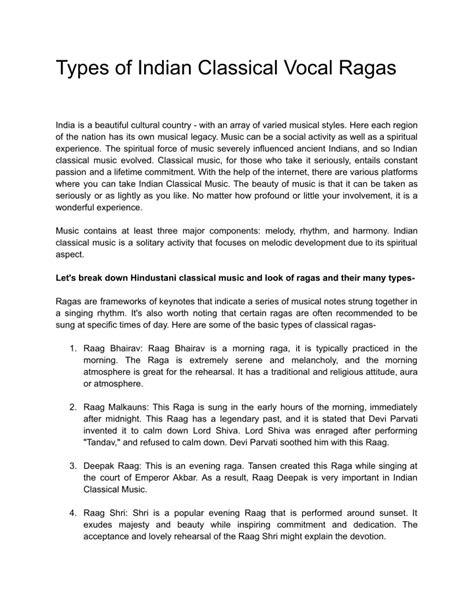 Ppt Types Of Indian Classical Vocal Ragas Powerpoint Presentation