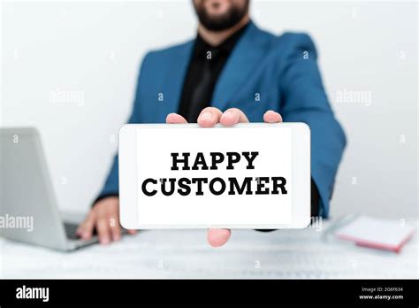 Writing Displaying Text Happy Customer Business Showcase Highest Satisfaction Rate With The