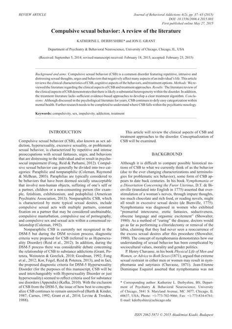 Pdf Compulsive Sexual Behavior A Review Of The Literature