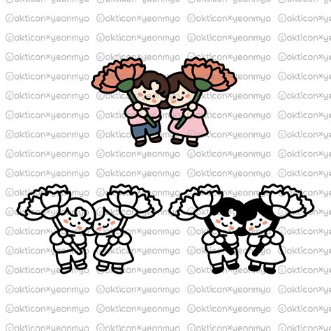 오케이티콘 카네이션 커플 인물 아이콘 개별 컬러라인블랙