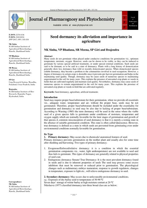 Pdf Seed Dormancy Its Alleviation And Importance In Agriculture