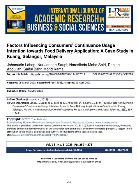 Pdf Factors Influencing Consumers Continuance Usage Intention Towards Food Delivery
