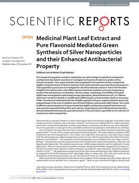 Pdf Medicinal Plant Leaf Extract And Pure Flavonoid Mediated Green Synthesis Of Silver