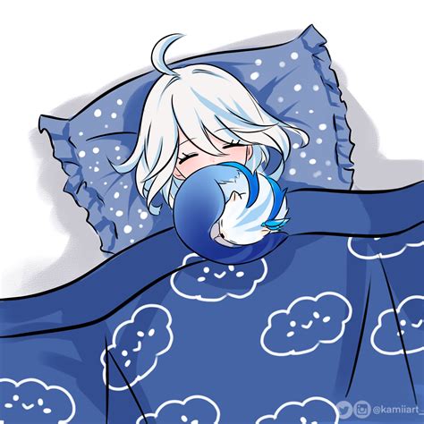 Furina Neuvillette And Leisurely Otter Genshin Impact Drawn By