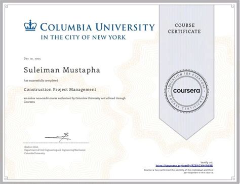 Mustapha Suleiman On Linkedin Certificate Of Completion Of The Course Construction Project