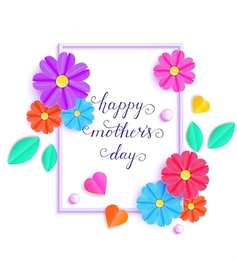 Tarjeta Con Coloridas Flores De Papel Y Hojas Vector Premium