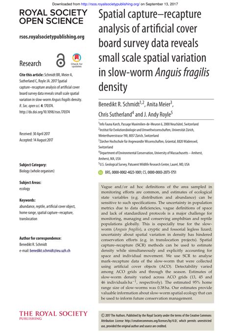 Pdf Spatial Capturerecapture Analysis Of Artificial Cover Board