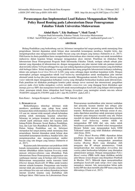 Pdf Perancangan Dan Implementasi Load Balance Menggunakan Metode