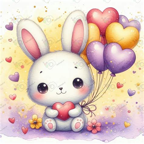 بک گراند کودکانه خرگوش ناز و یه دسته بادکنک قلبی کد 41685 ویژه عکس گراف عکس گراف