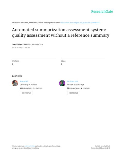 Pdf Automated Summarization Assessment System Quality Assessment