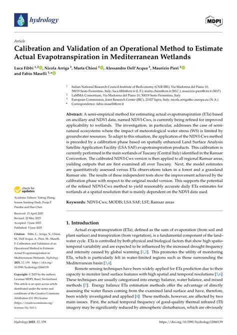 Pdf Calibration And Validation Of An Operational Method To Estimate Actual Evapotranspiration