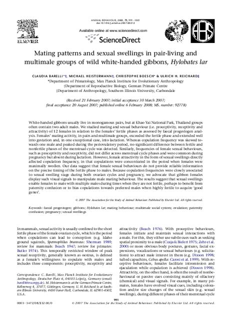 Pdf Mating Patterns And Sexual Swellings In Pair Living And Multimale