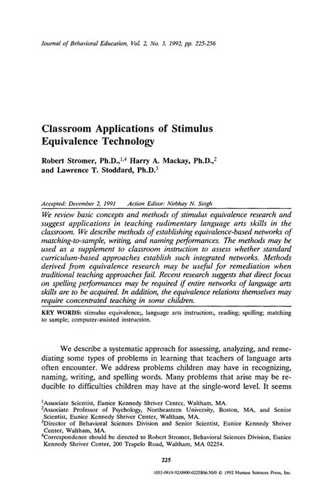 Pdf Classroom Applications Of Stimulus Equivalence Technology