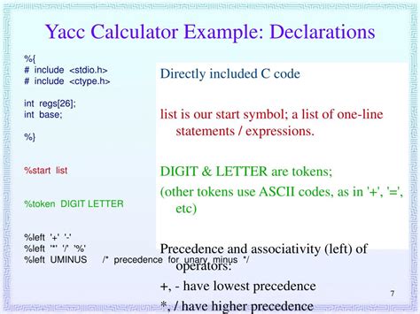 Ppt Compiler Design Yacc Example Yet Another Compiler Compiler Powerpoint Presentation Id