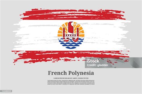 브러쉬 스트로크 효과와 정보 텍스트 포스터 벡터와 프랑스어 폴리네시아 국기 0명에 대한 스톡 벡터 아트 및 기타 이미지 0명