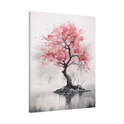 Custom Minimalist Watercolor Sakuracherry Blossom Tree Wall Art Canvas