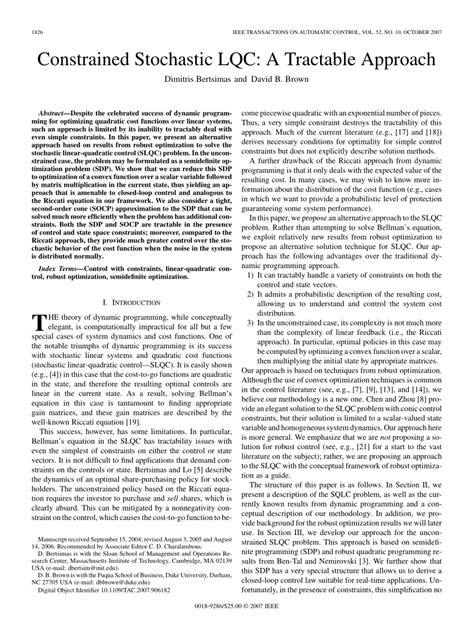 Pdf Constrained Stochastic Lqc A Tractable Approach